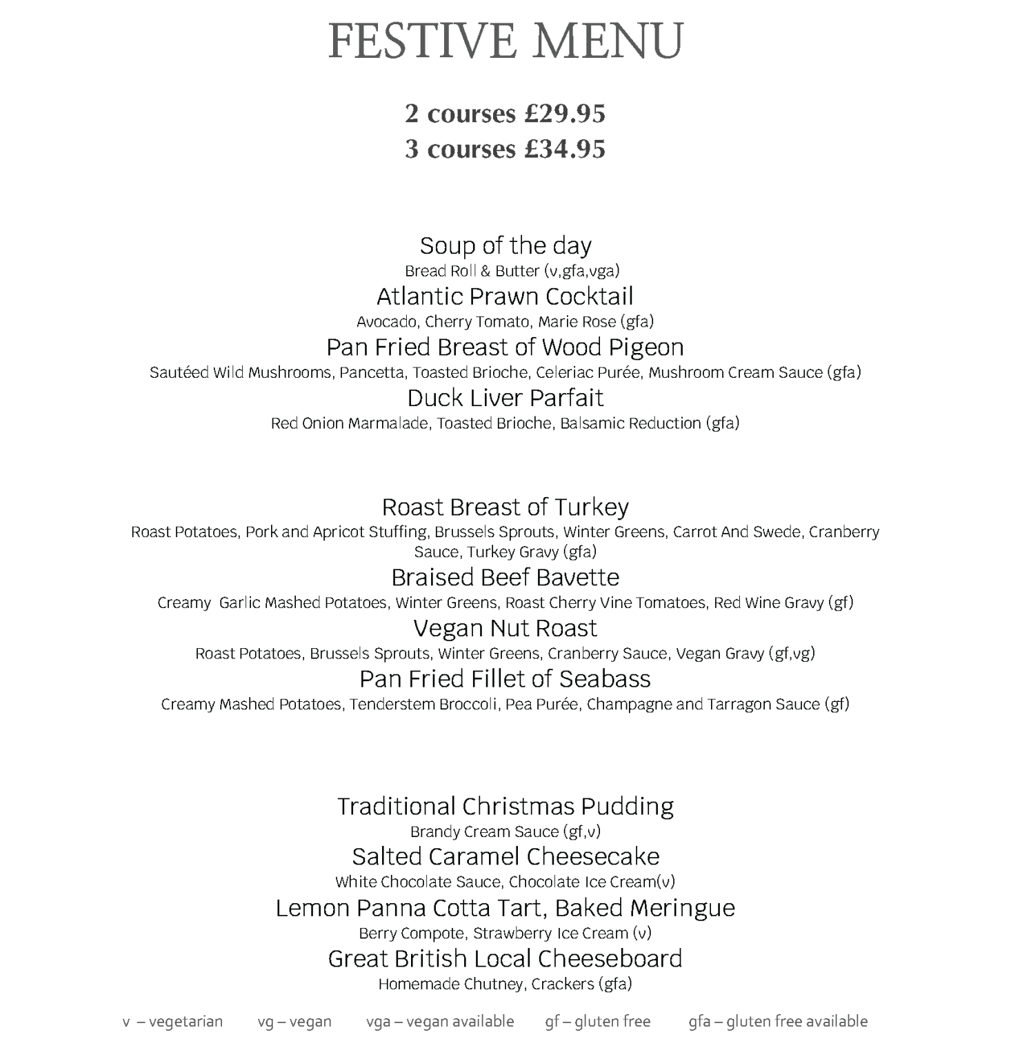 Festive menu – The Goose & Gander